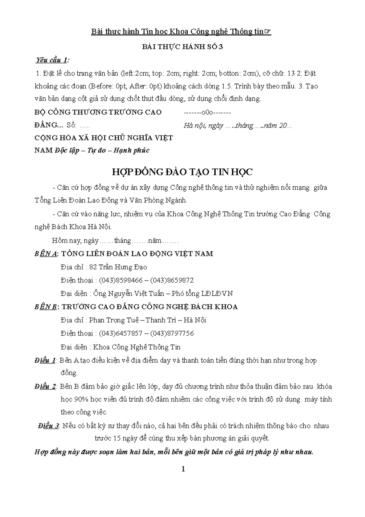 BAI TAP WORD - nice - Bài thực hành Tin học Khoa Công nghệ Thông tin ...