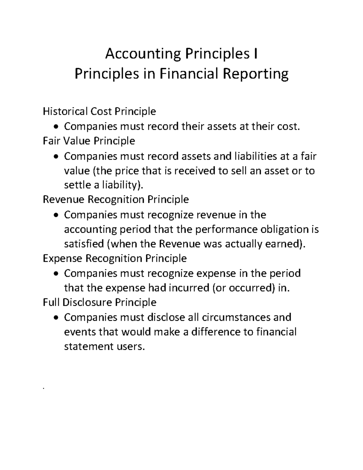 Principles in Financial Reporting - Accounting Principles I Principles ...