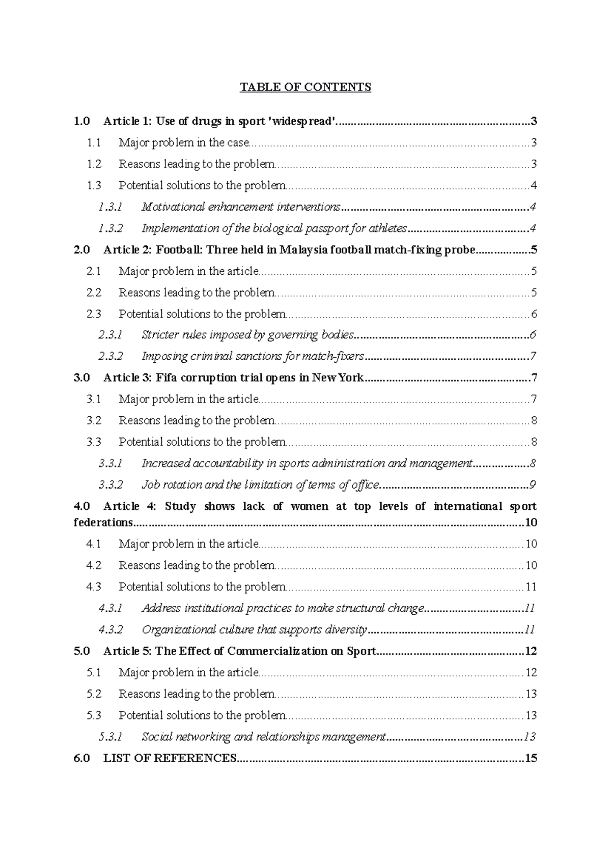 Articles analysis - sport management - TABLE OF CONTENTS 1 Article 1 ...
