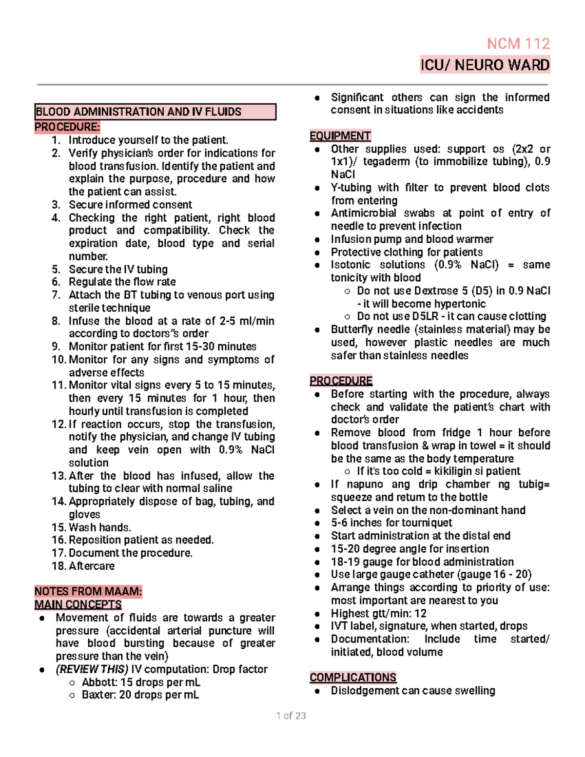 Rle-icu-neuro blood tranfusion merged - ICU/ NEURO WARD BLOOD ...
