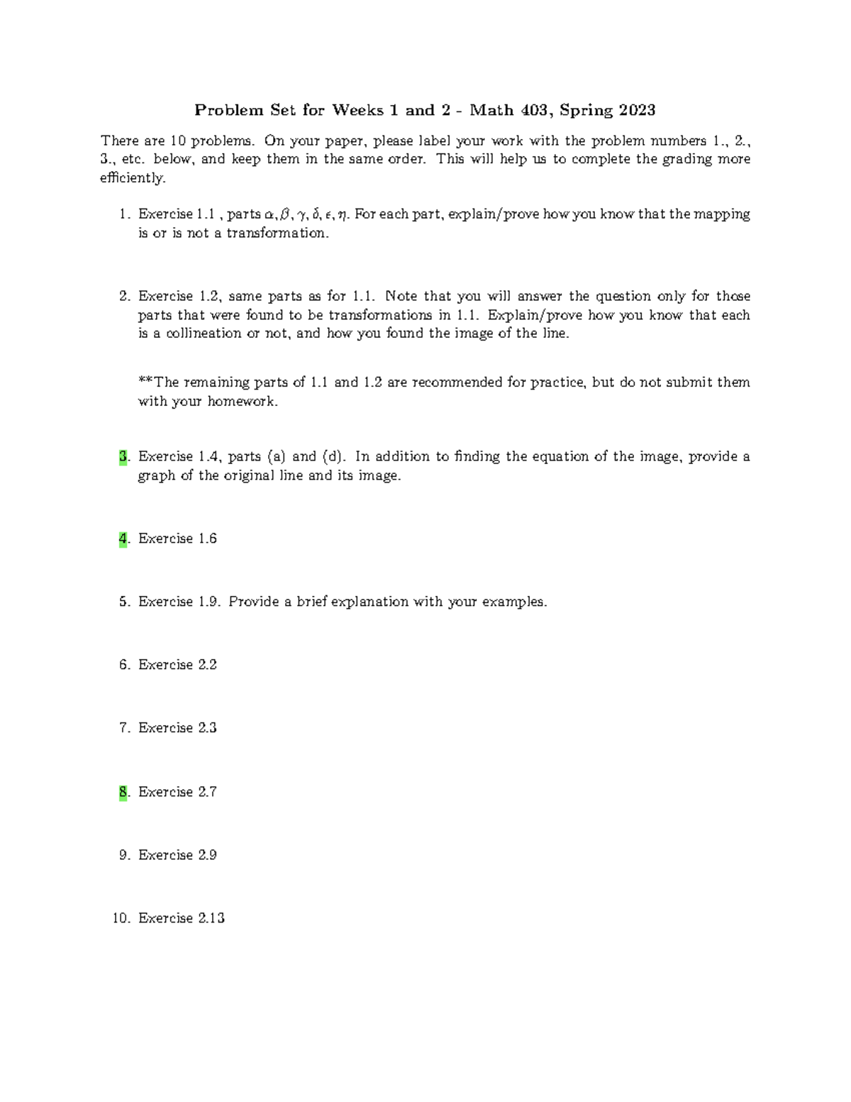 Math 403 hw1 - ..uhh - Problem Set for Weeks 1 and 2 - Math 403, Spring ...