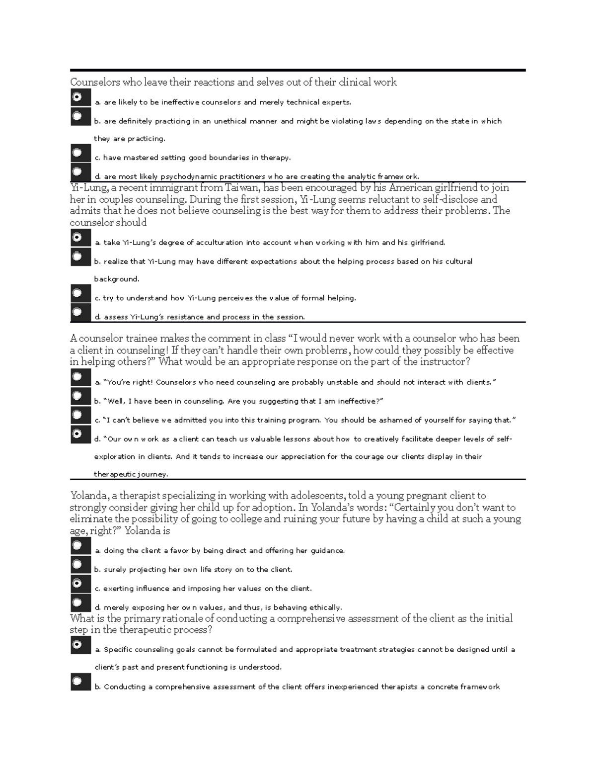 Quiz 1 - Quiz One Chapters 1-3 - Counselors who leave their reactions ...