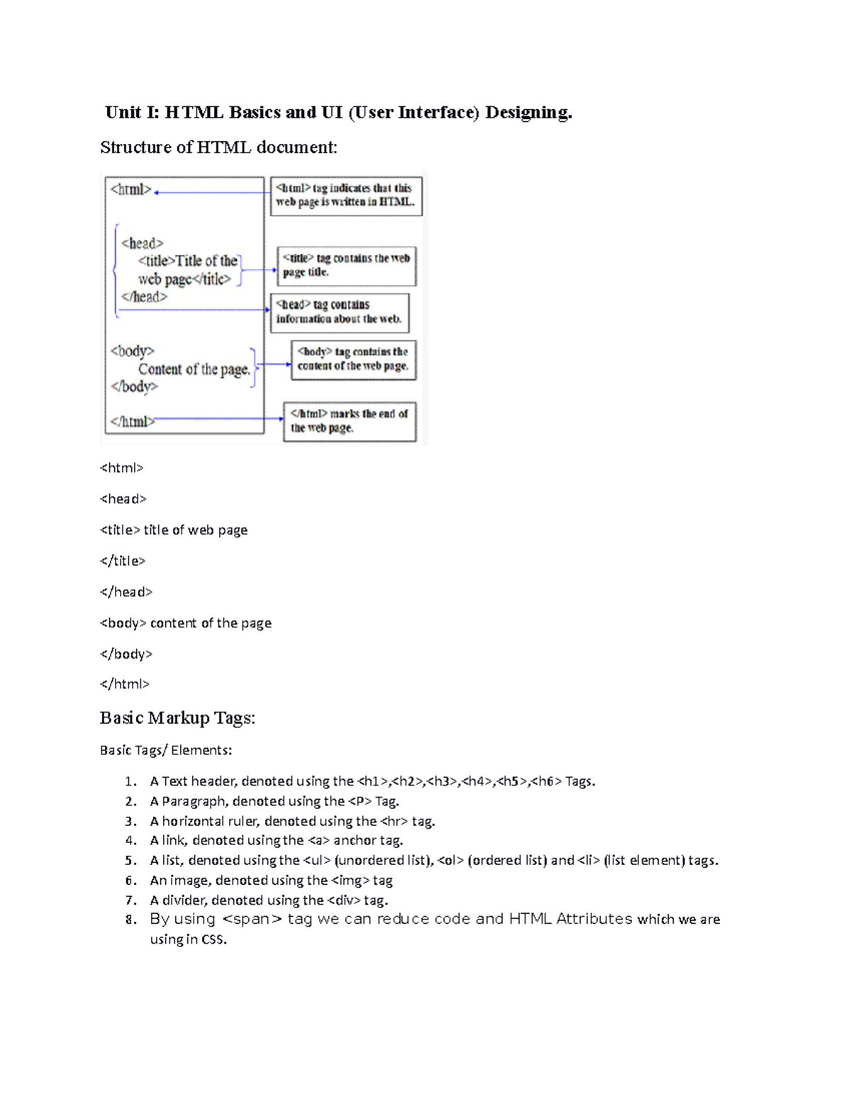 Notes WDP - web desinging - Unit I: HTML Basics and UI (User Interface ...