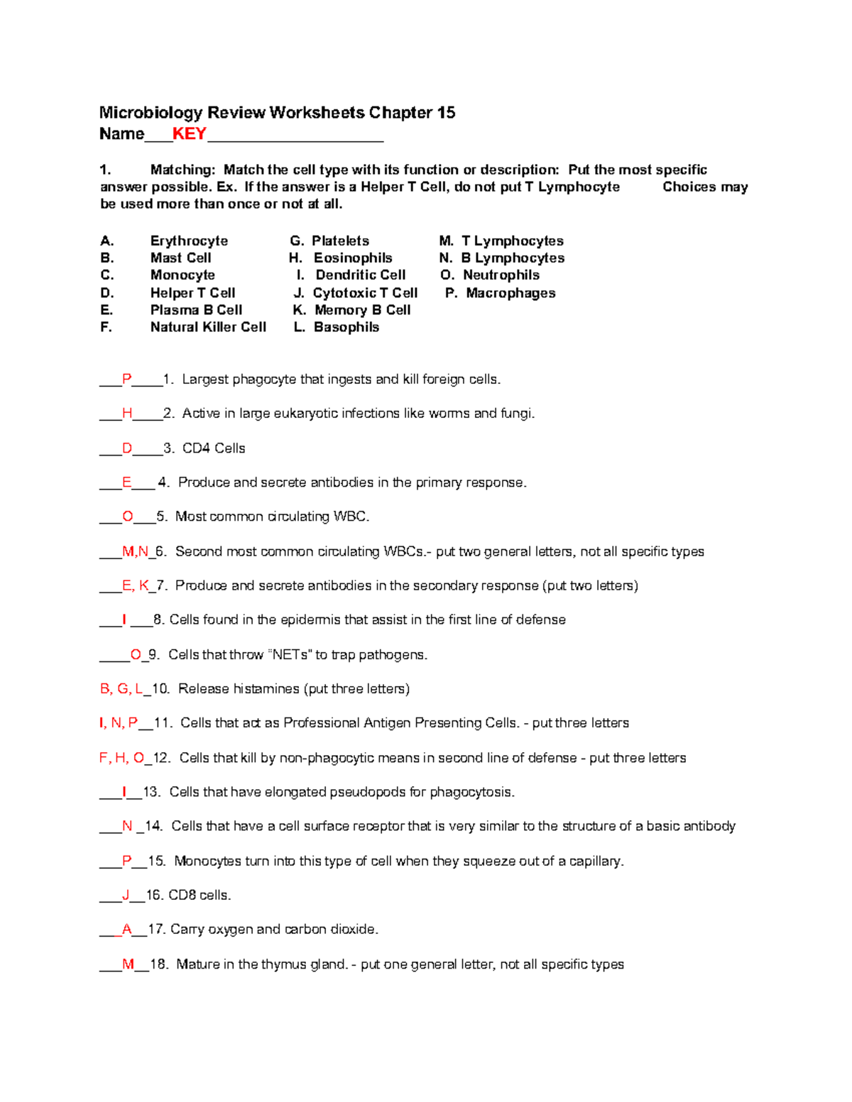 Microbiology Practice Worksheets Chapters 15-17 Answer KEY-2 ...