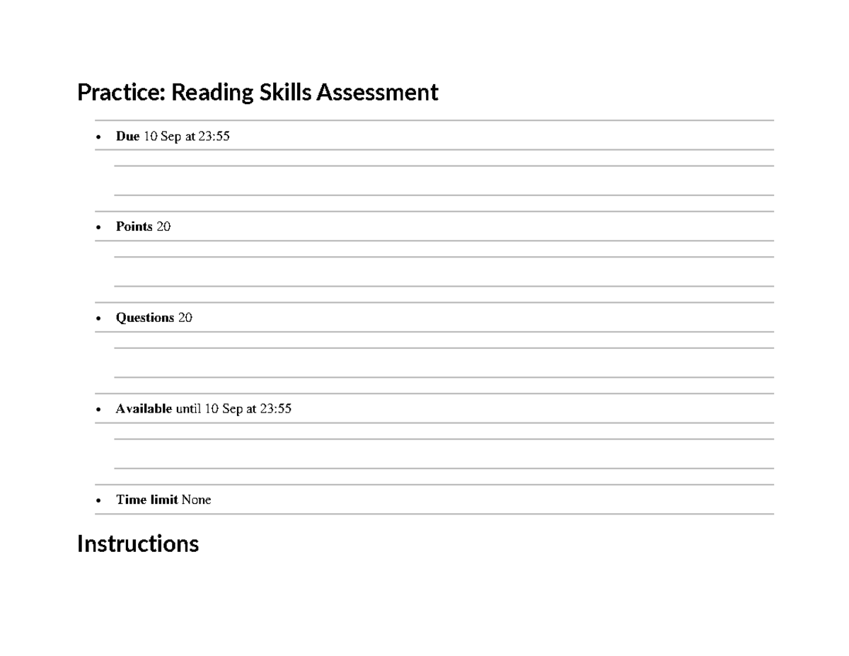 SDE101 - 2023 -17/20 - Reading Skills Assessment - Practice: Reading ...