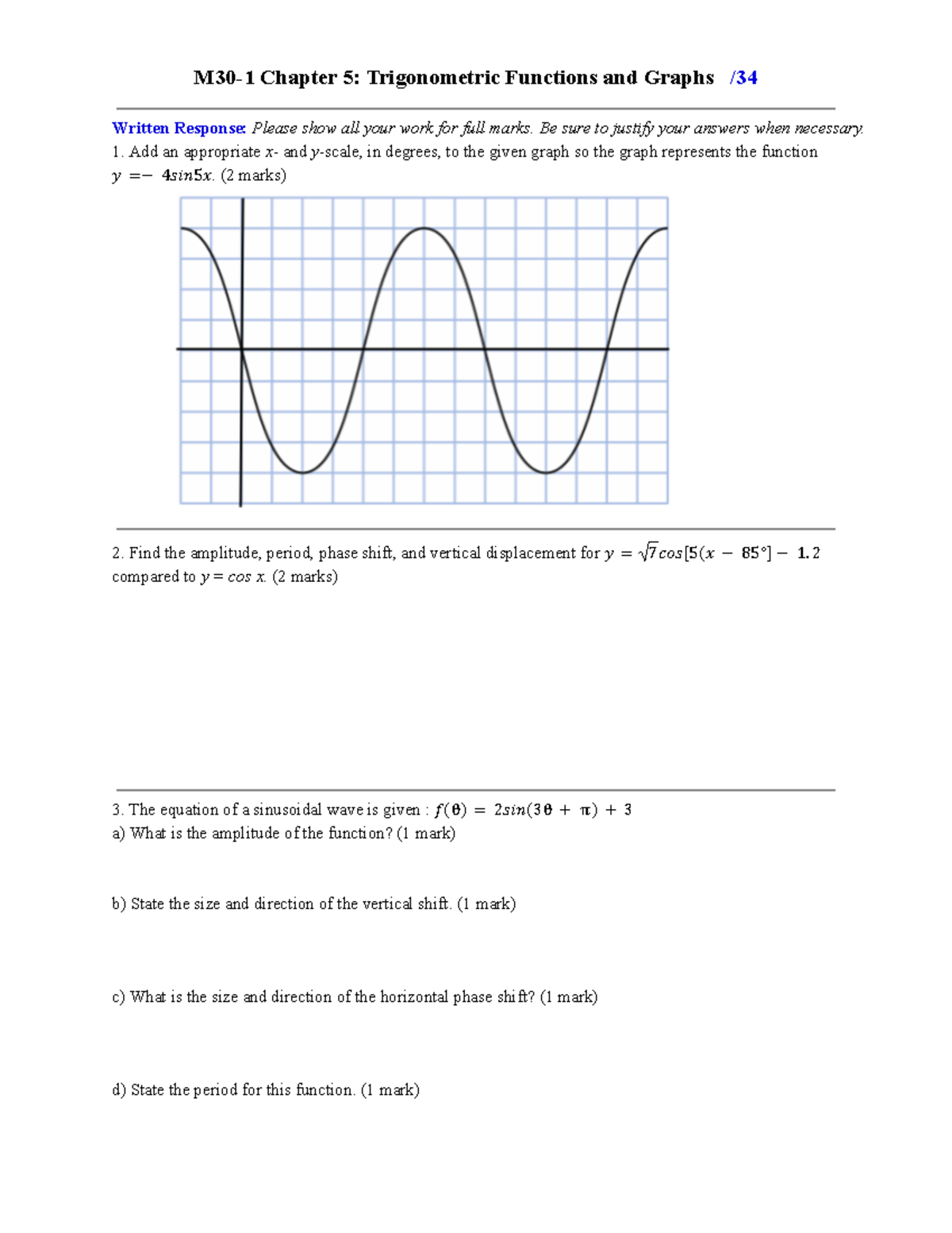 M30-1 Chapter 5 Trig Functions and Graphs WR - M 30 - 1 Chapter 5 ...