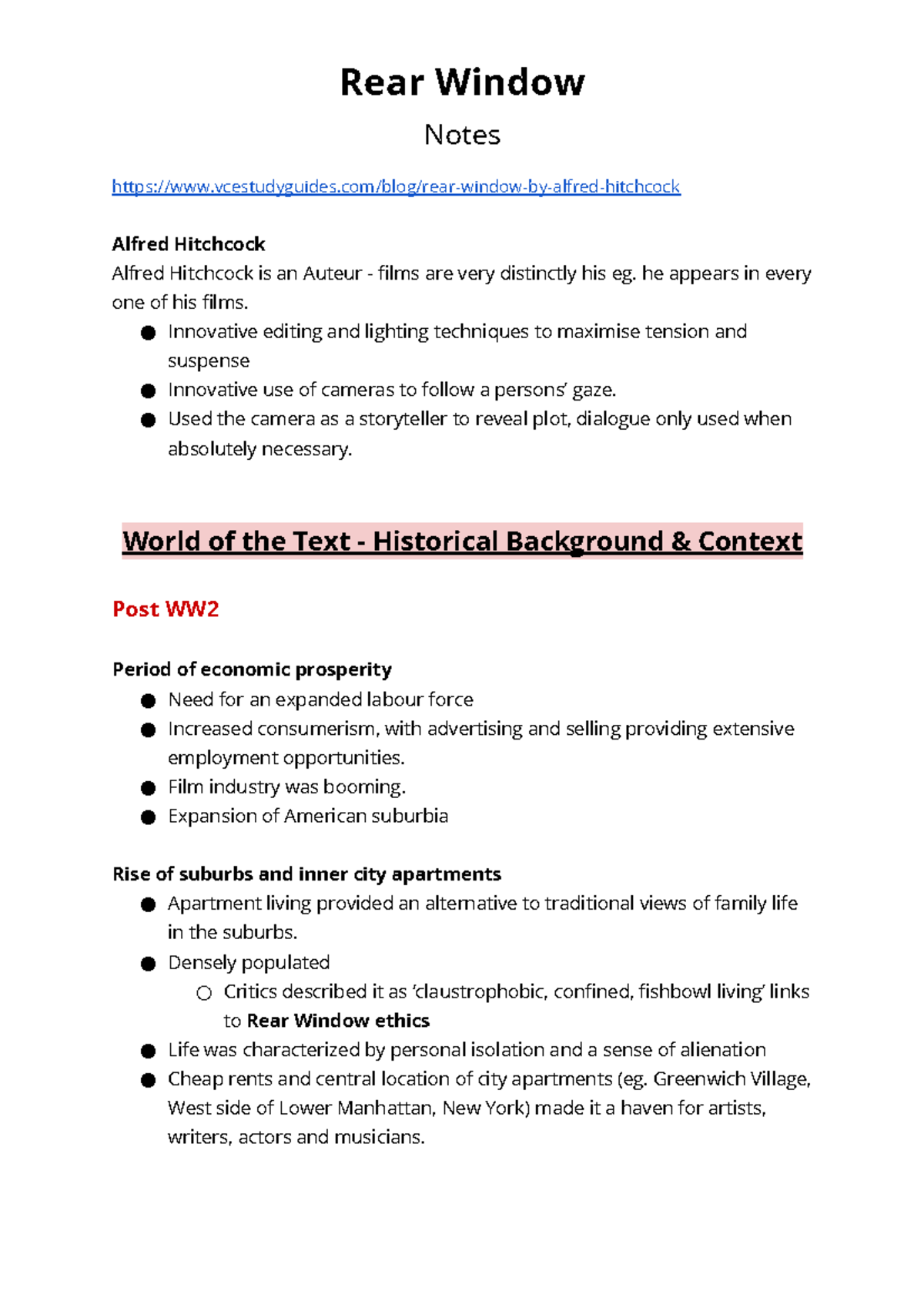 ENG U3 RW Notes - Rear Window Notes vcestudyguides/blog/rear-window-by ...