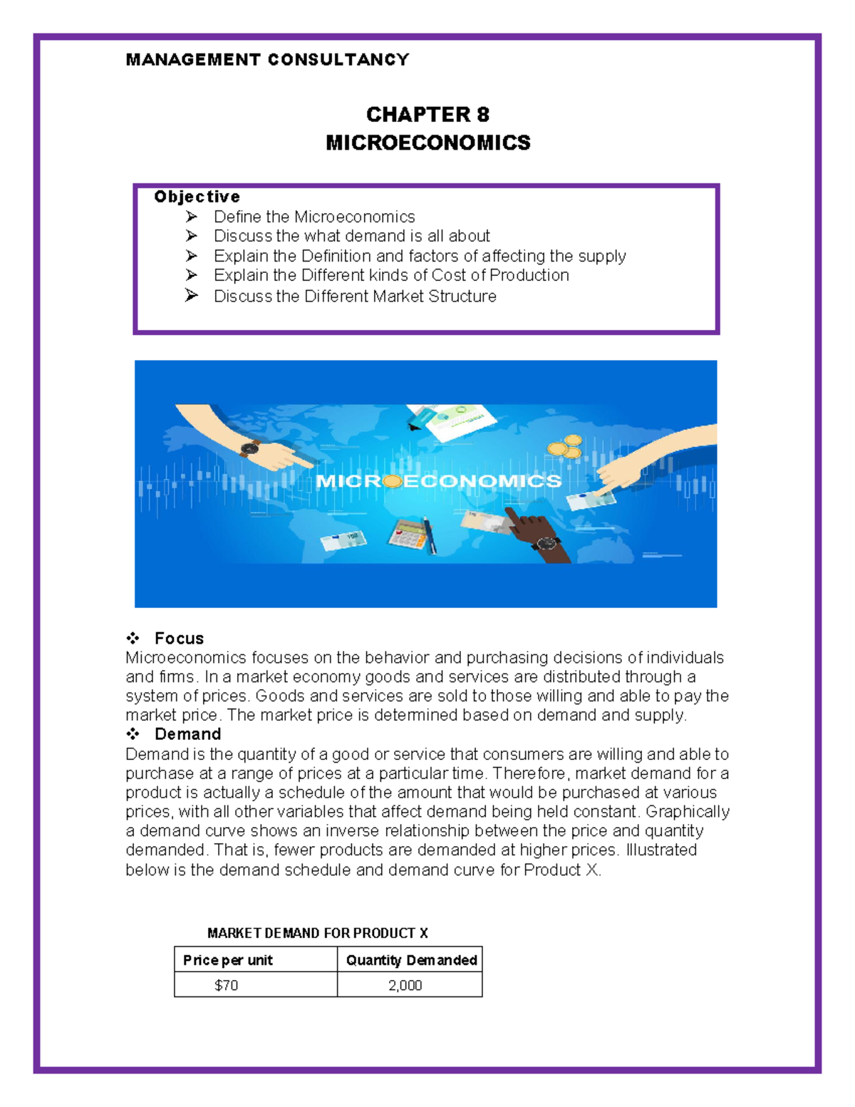 Chapter 8 Microeconomics - CHAPTER 8 MICROECONOMICS Objective Define ...