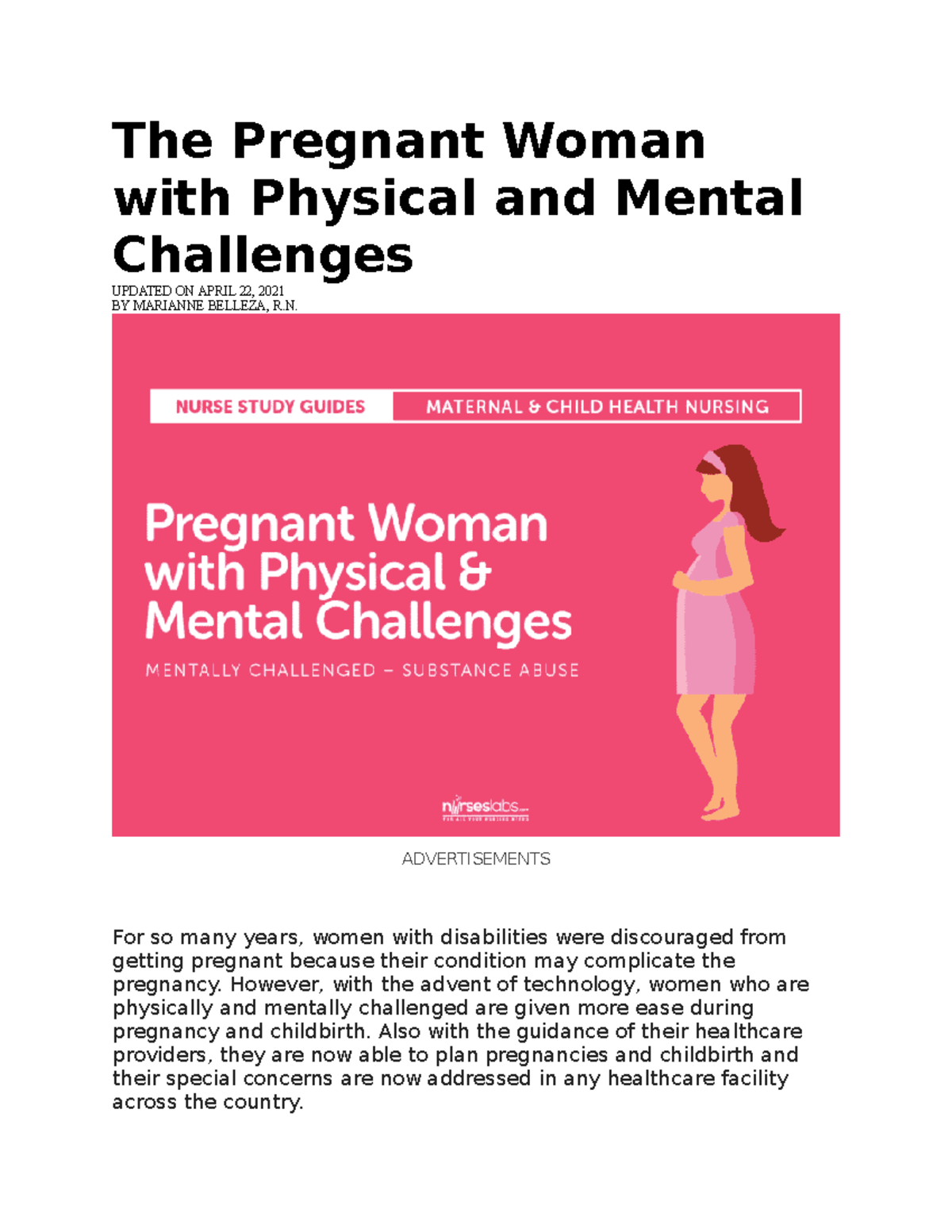 The Pregnant Woman with Physical and Mental Challenges - The Pregnant ...