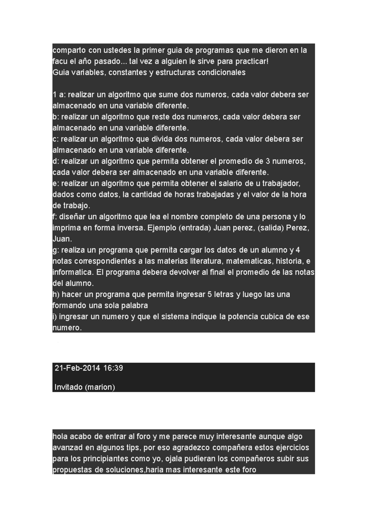 Programacion - Nota - comparto con ustedes la primer guia de programas que me dieron en la facu ...
