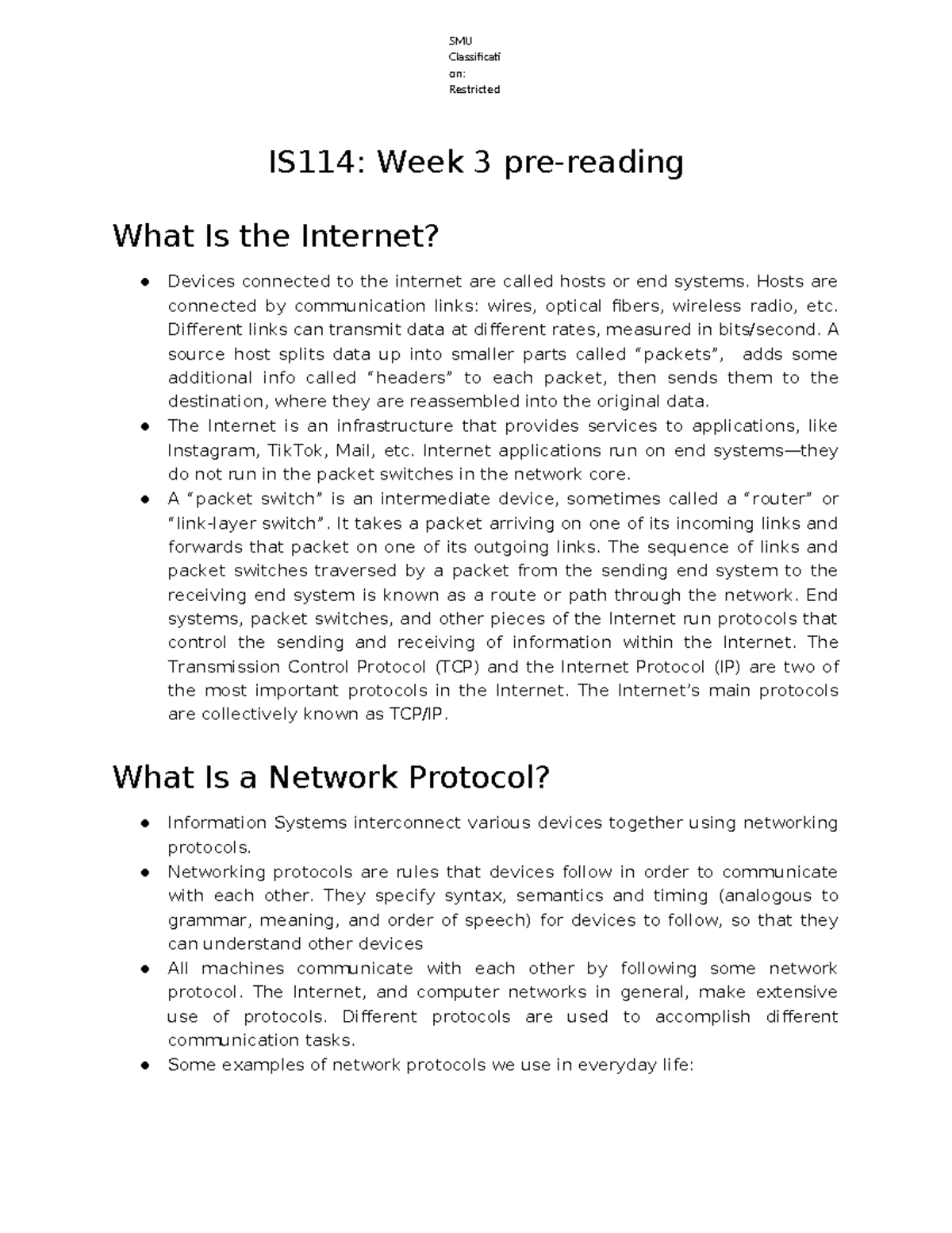 Week3 prereading - Week 3 content - Classificati on: Restricted IS114: Week 3 pre-reading What ...