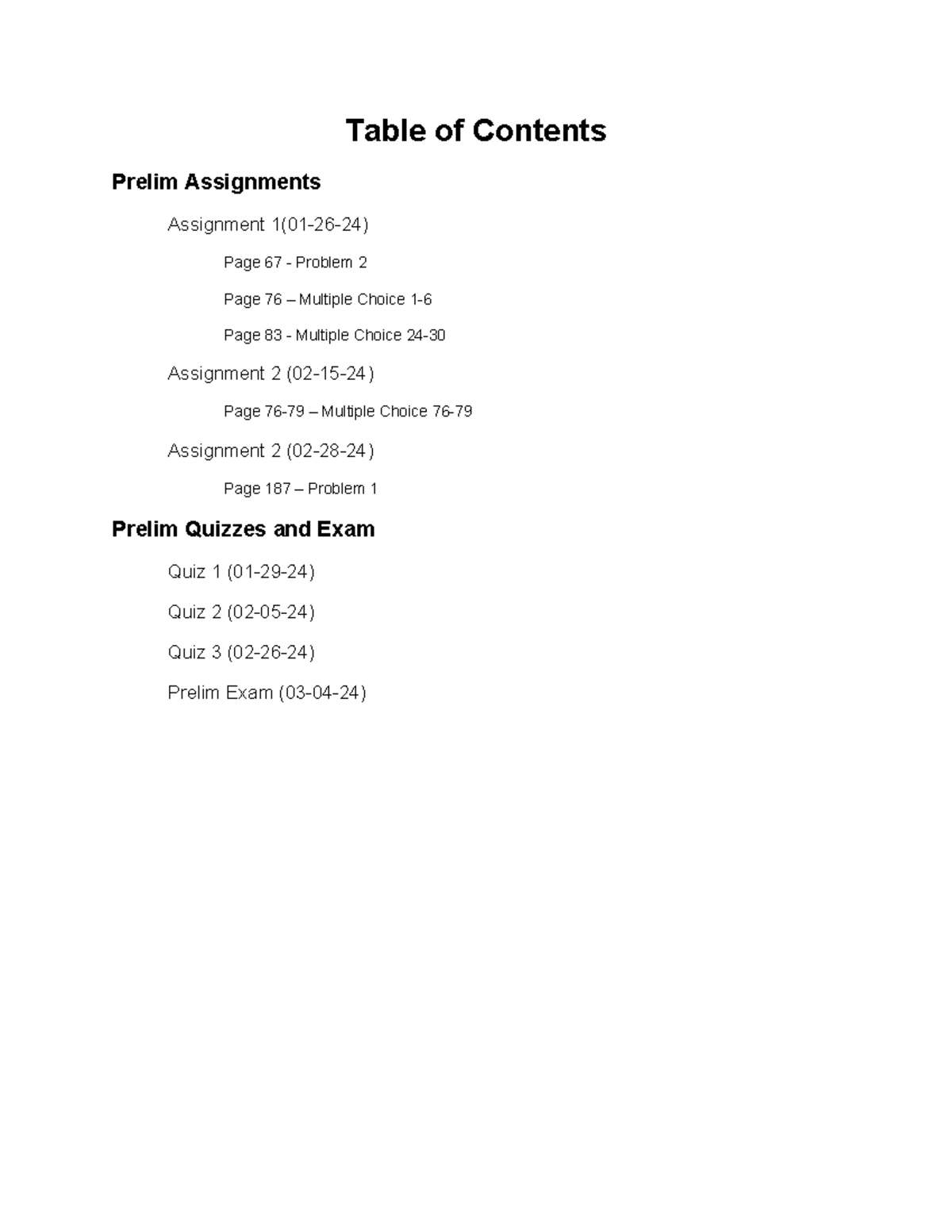 Non profit organization - Table of Contents Prelim Assignments Assignment 1(01-26-24) Page 67 ...