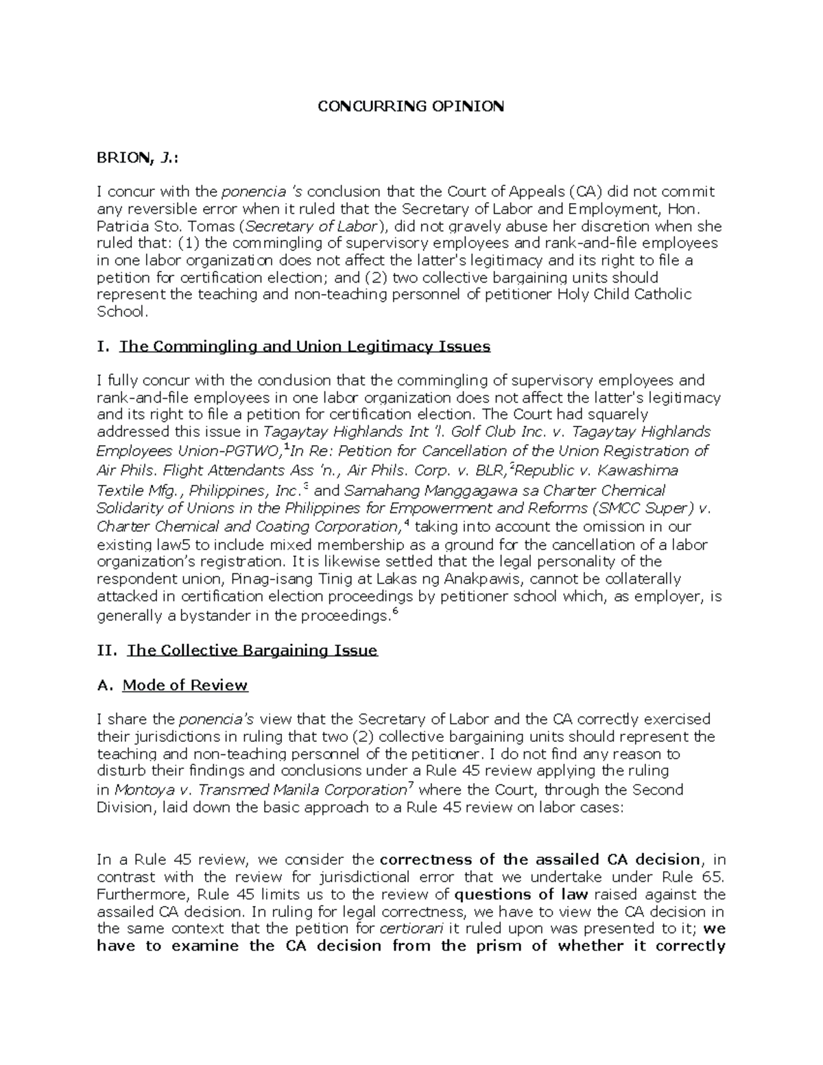 HOLY Child VS STO Tomas (J. Brion Concurring Opinion) - CONCURRING ...