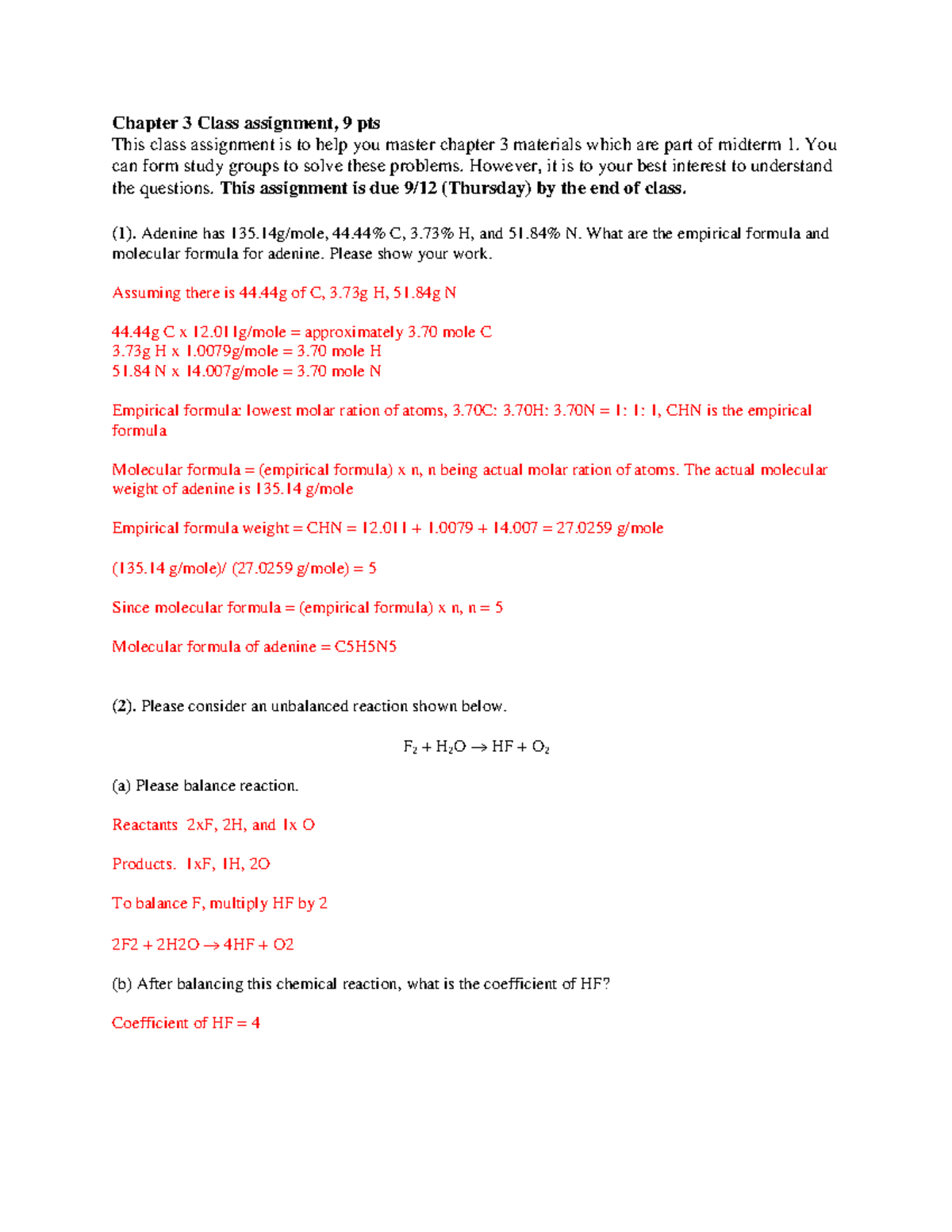 Chapter 3 Class assignment answer key - Chapter 3 Class assignment, 9 ...