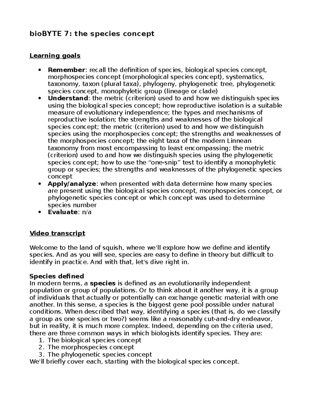 1802.Notes guide.bio BYTE 7 - bioBYTE 7: the species concept Learning ...