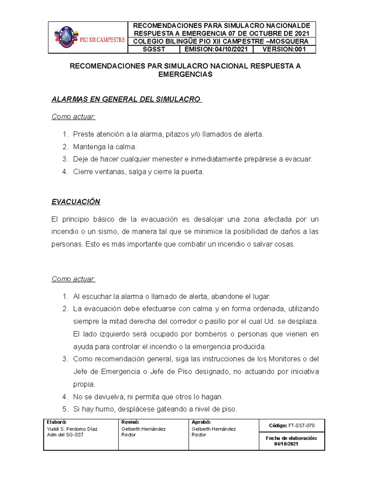 Alarmas EN General DEL Simulacro - RESPUESTA A EMERGENCIA 07 DE OCTUBRE ...