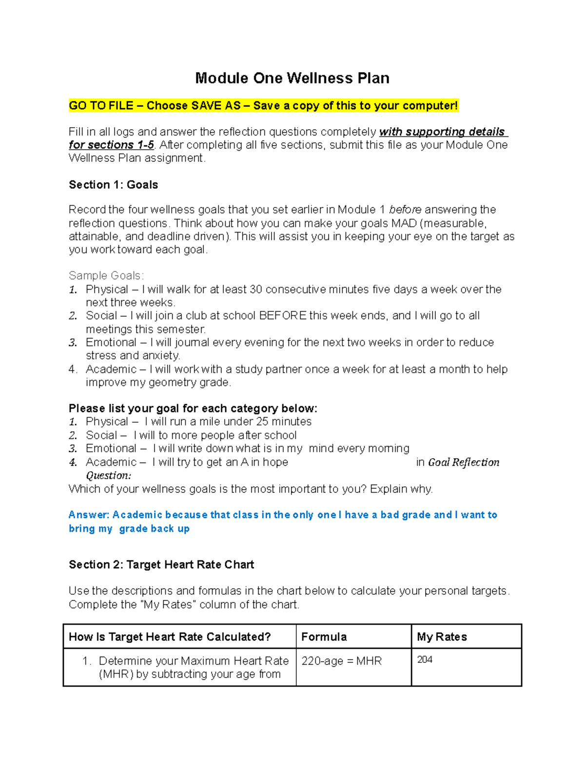 Module one wellness plan - Module One Wellness Plan GO TO FILE – Choose ...