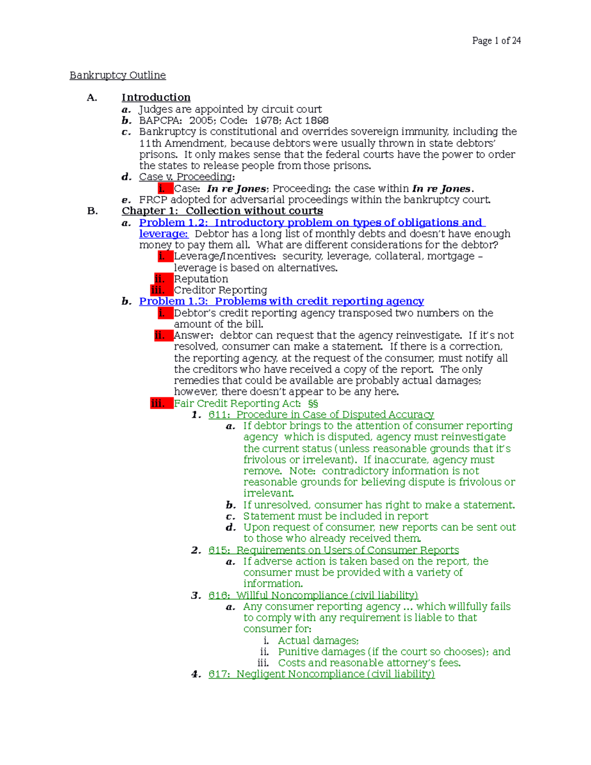 Bankruptcy Outline - Introduction a. Judges are appointed by circuit ...