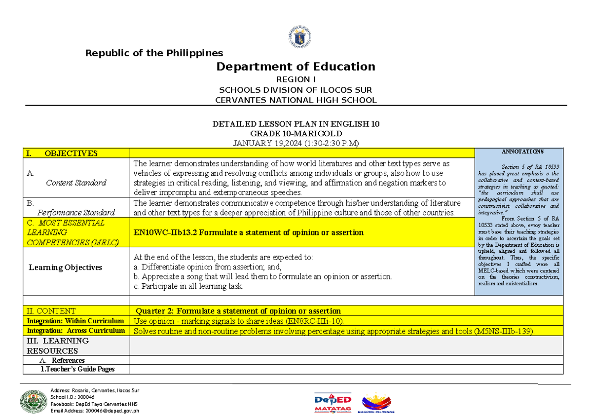 DLP- Template - dLP FOR BSED ENGLISH - Republic of the Philippines ...