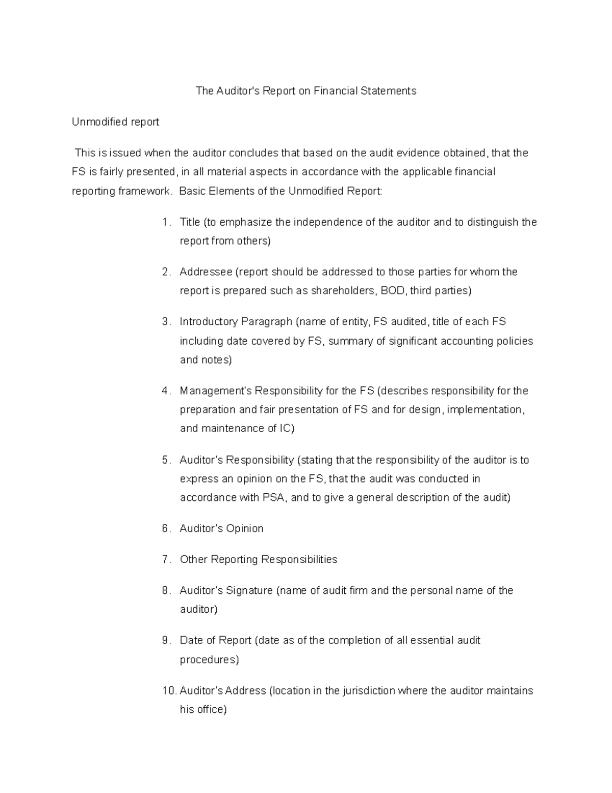 The Auditor - Lecture notes on Auditing Theories Prof: Barillo - The ...