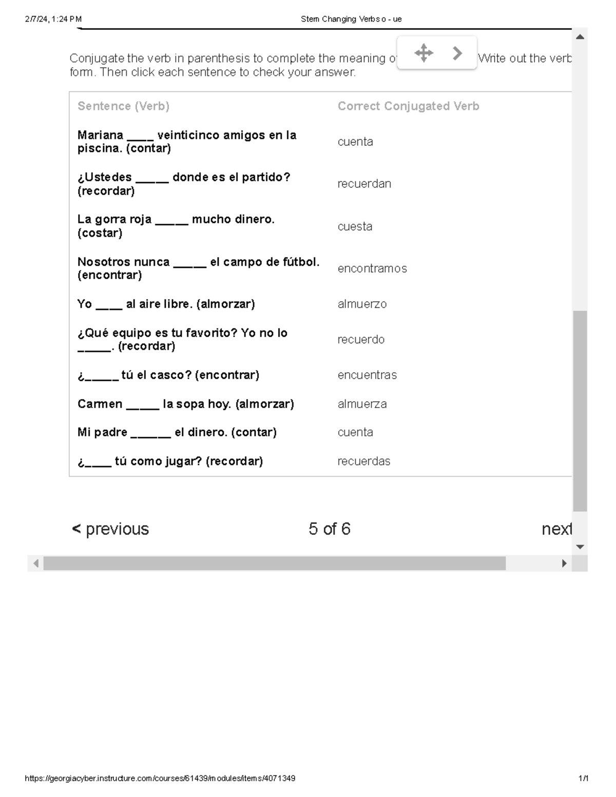 2-07-2024-Stem Changing Verbs o - ue-2 - 2/7/24, 1:24 PM Stem Changing ...