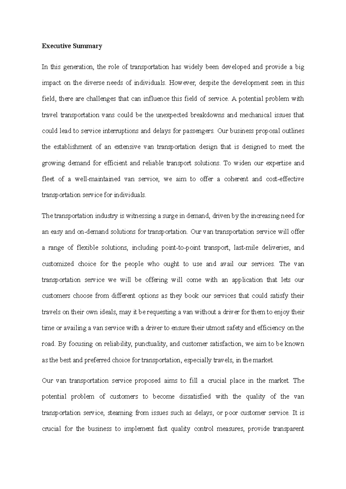 Executive Summary - Example - Executive Summary In this generation, the ...