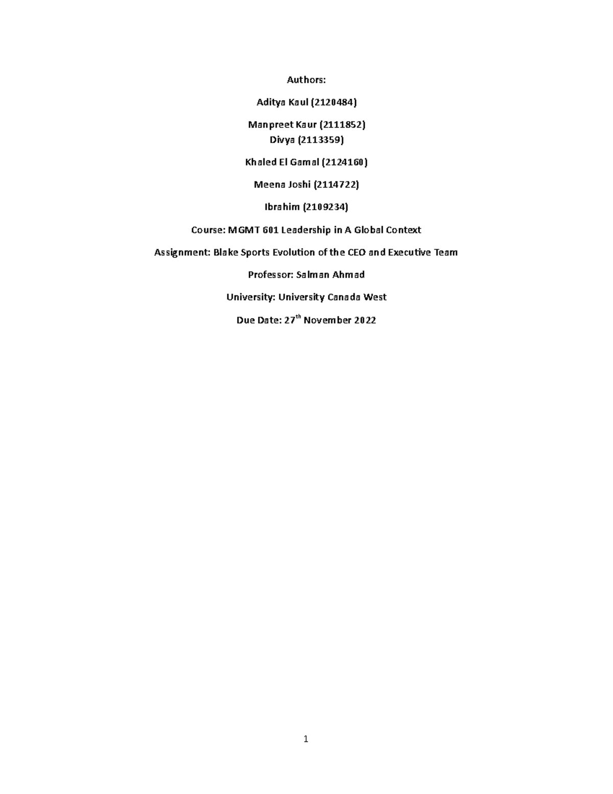 Team case study - MANDATORY ASSIGNMENT 3 - Authors: Aditya Kaul ...