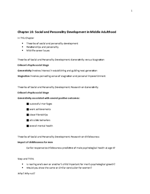 Chapter 16 - rest - Summary Lifespan Development - 16: Social and ...
