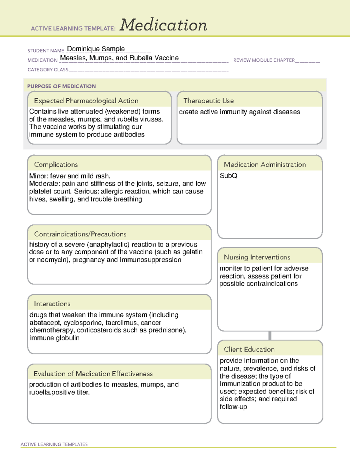 MMR Active Learning Template - ACTIVE LEARNING TEMPLATES Medication ...