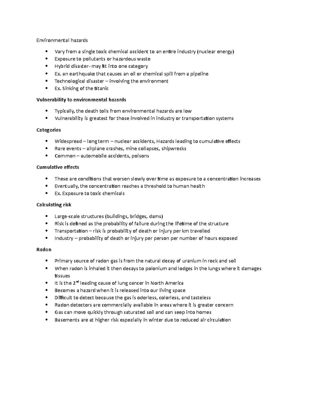 GEOG 1350 notes - Professor was Mark Moscicki - Environmental hazards ...