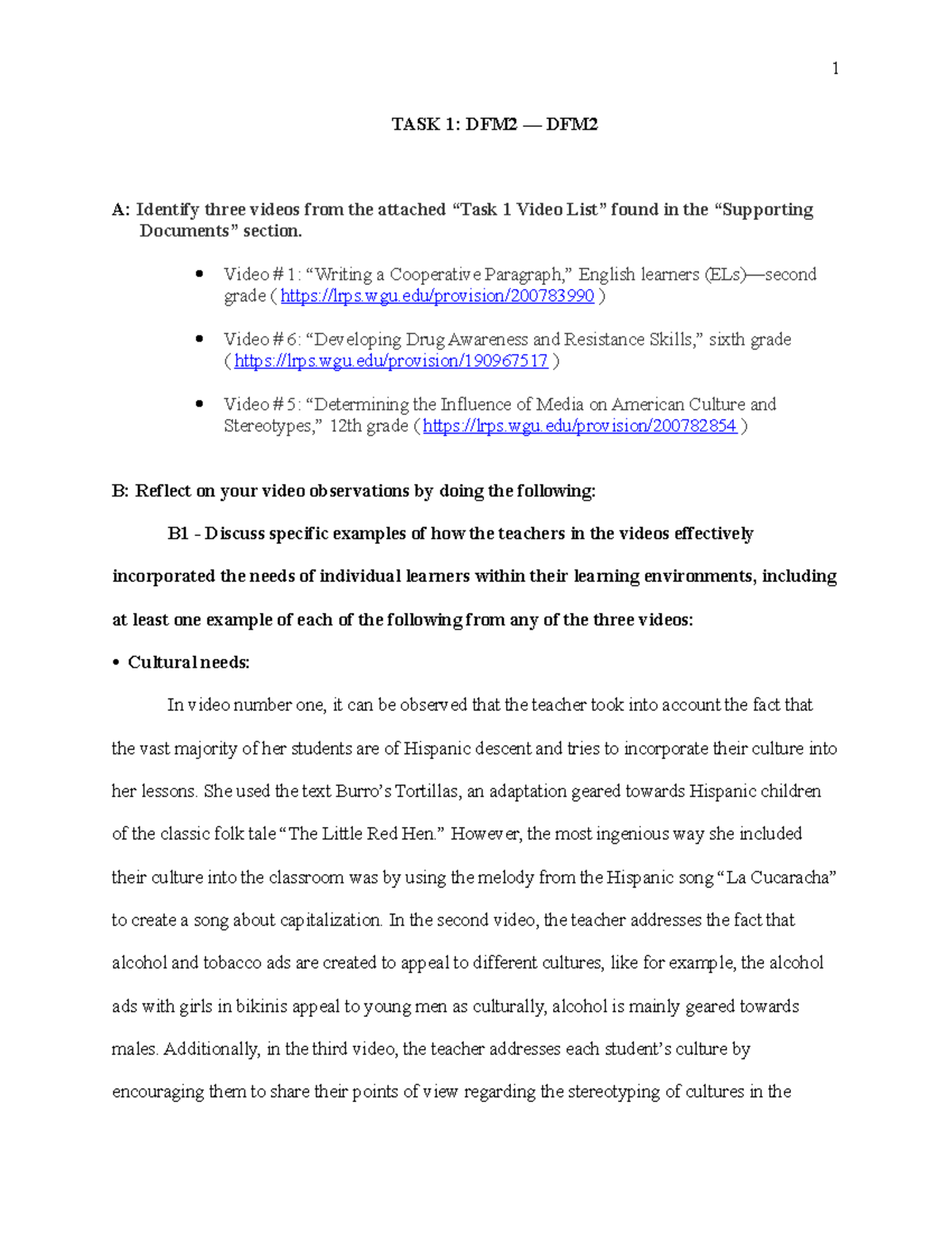 D090 -TASK 1 - Critical Commentary - Incorporating Diverse Cultures AND ...