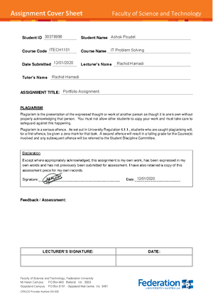 SAMPLE EXAMINATION ITECH1101 IT Problem Solving - ITECH1101 IT Problem Solving Student Number ...
