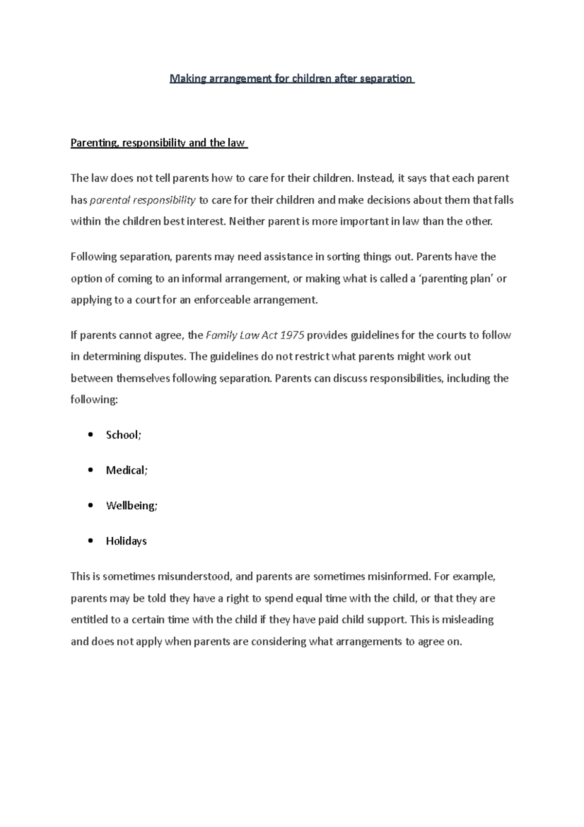 Arrangement for children after separation - Making arrangement for ...