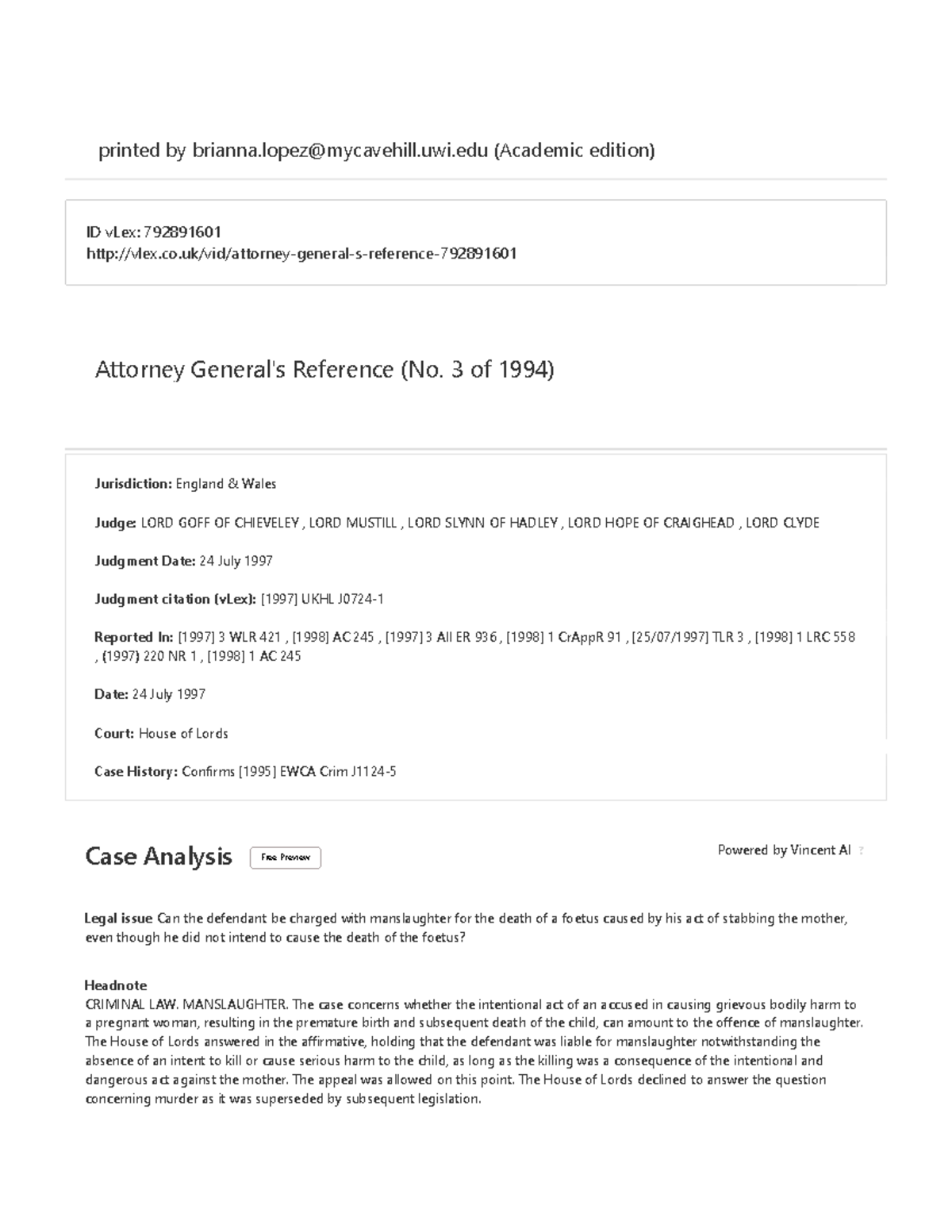 5a. Attorney General's Reference (No. 3 of 1994) - printed by brianna ...
