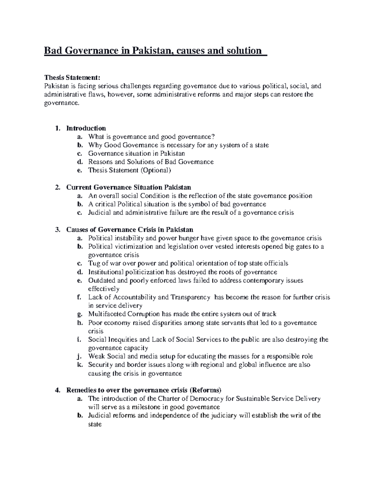 Bad Governance in Pakistan - 1. Introduction a. What is governance and ...