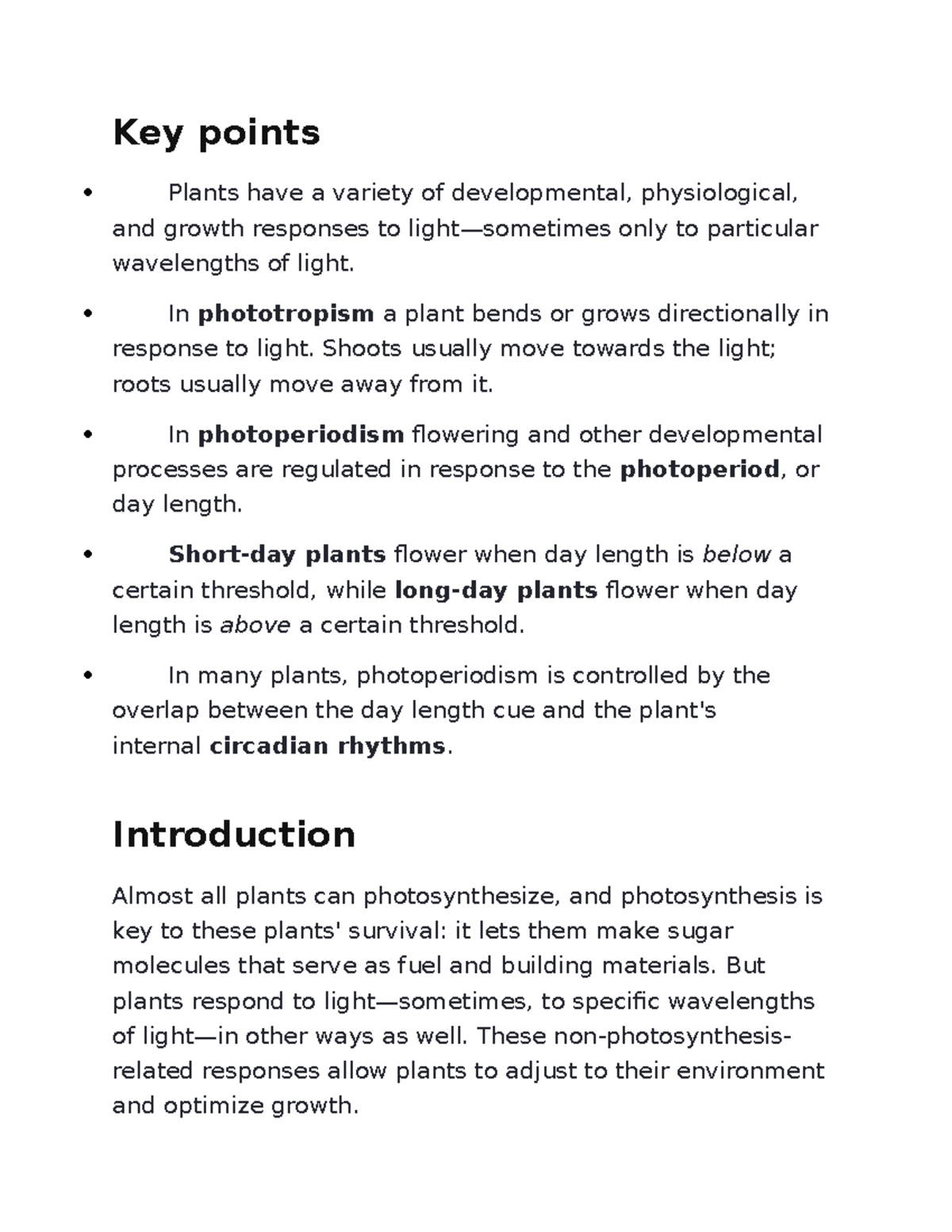 Phototropism key points - Key points Plants have a variety of ...