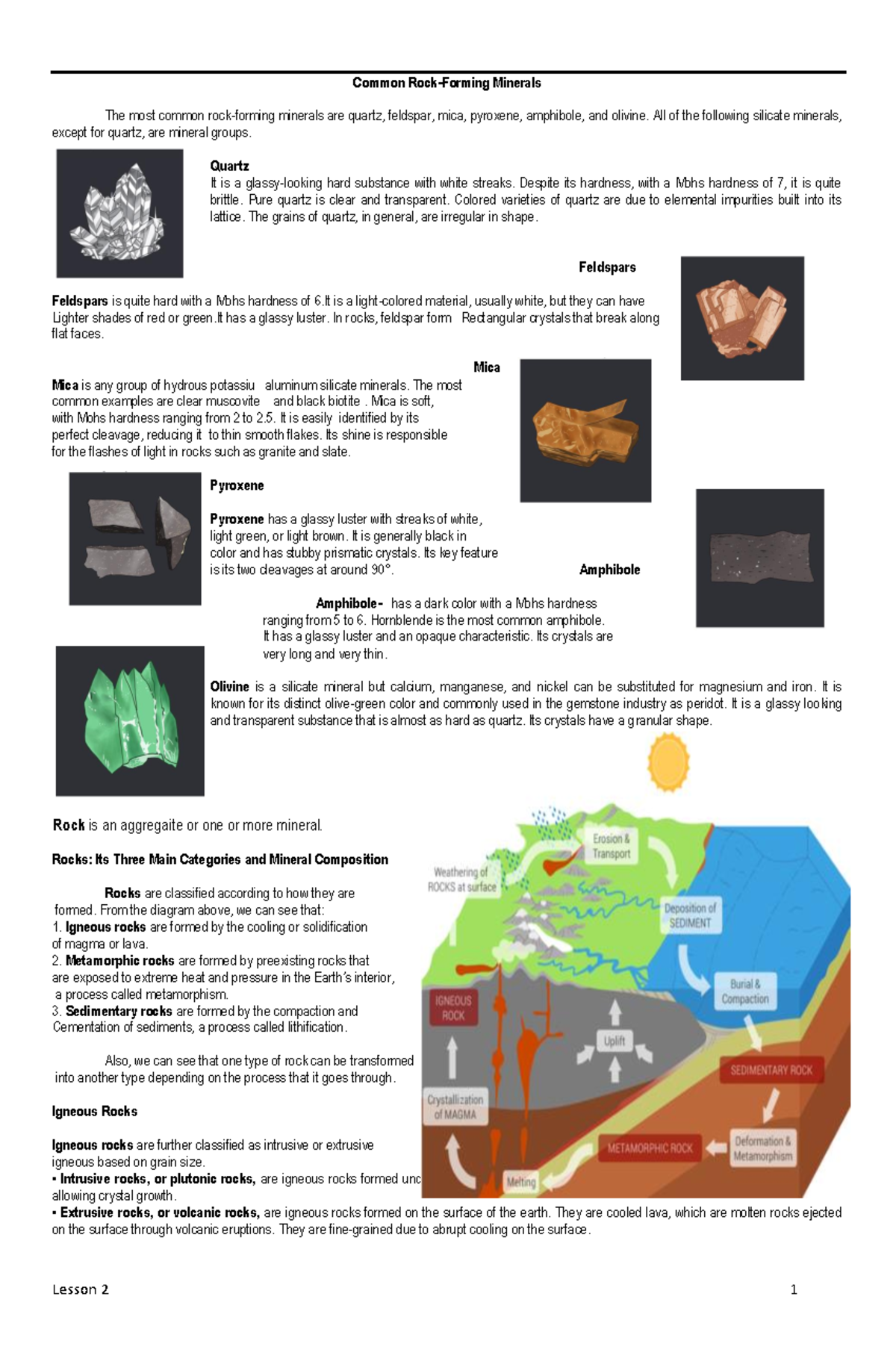 Common Rock-Forming Minerals - All of the following silicate minerals ...