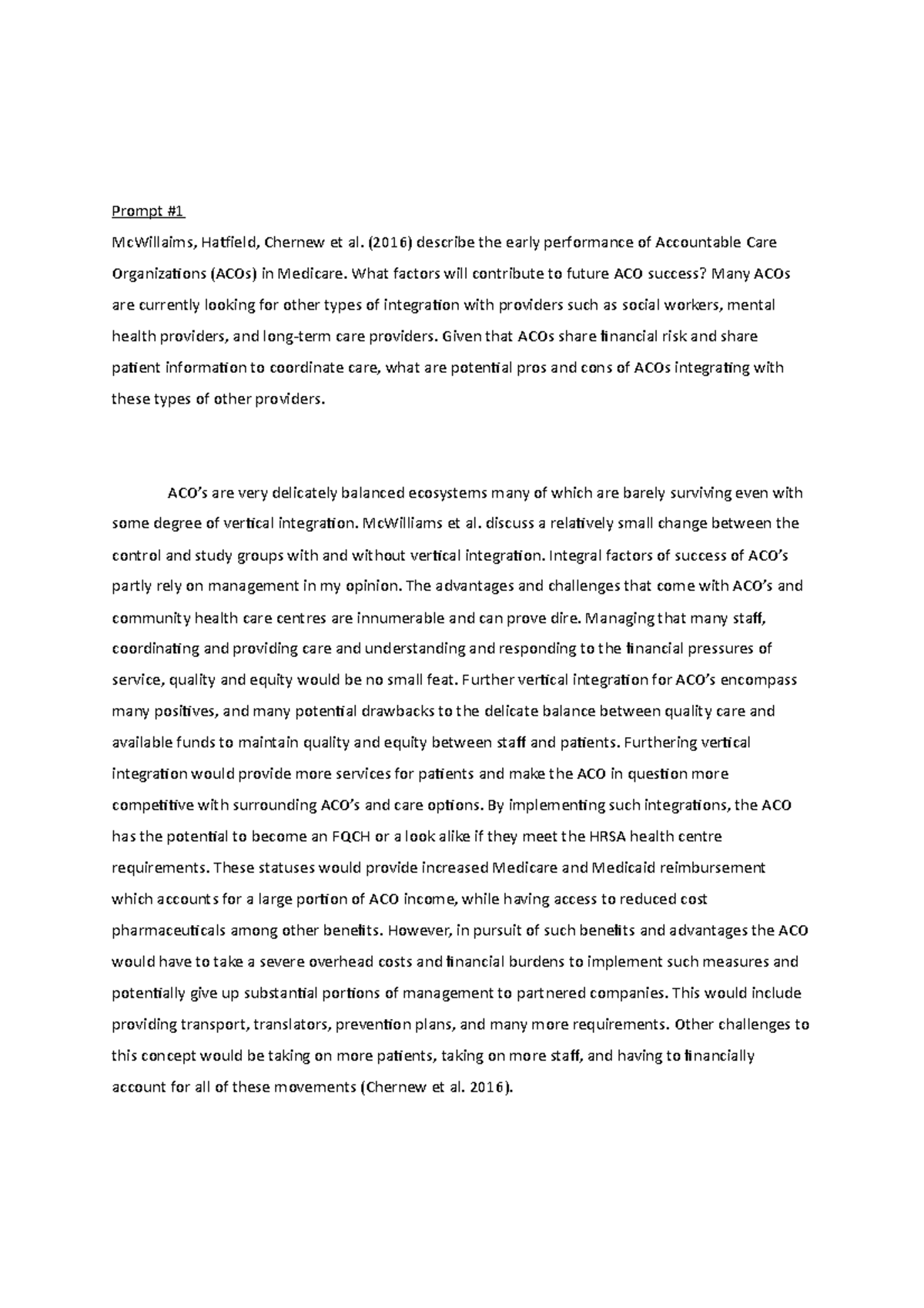 Week 7 homework - assignment - Prompt # McWillaims, Ha琀昀ield, Chernew ...