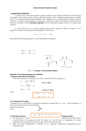 Harmonically Excitation System - EQUATION OF MOTION A mechanical or ...