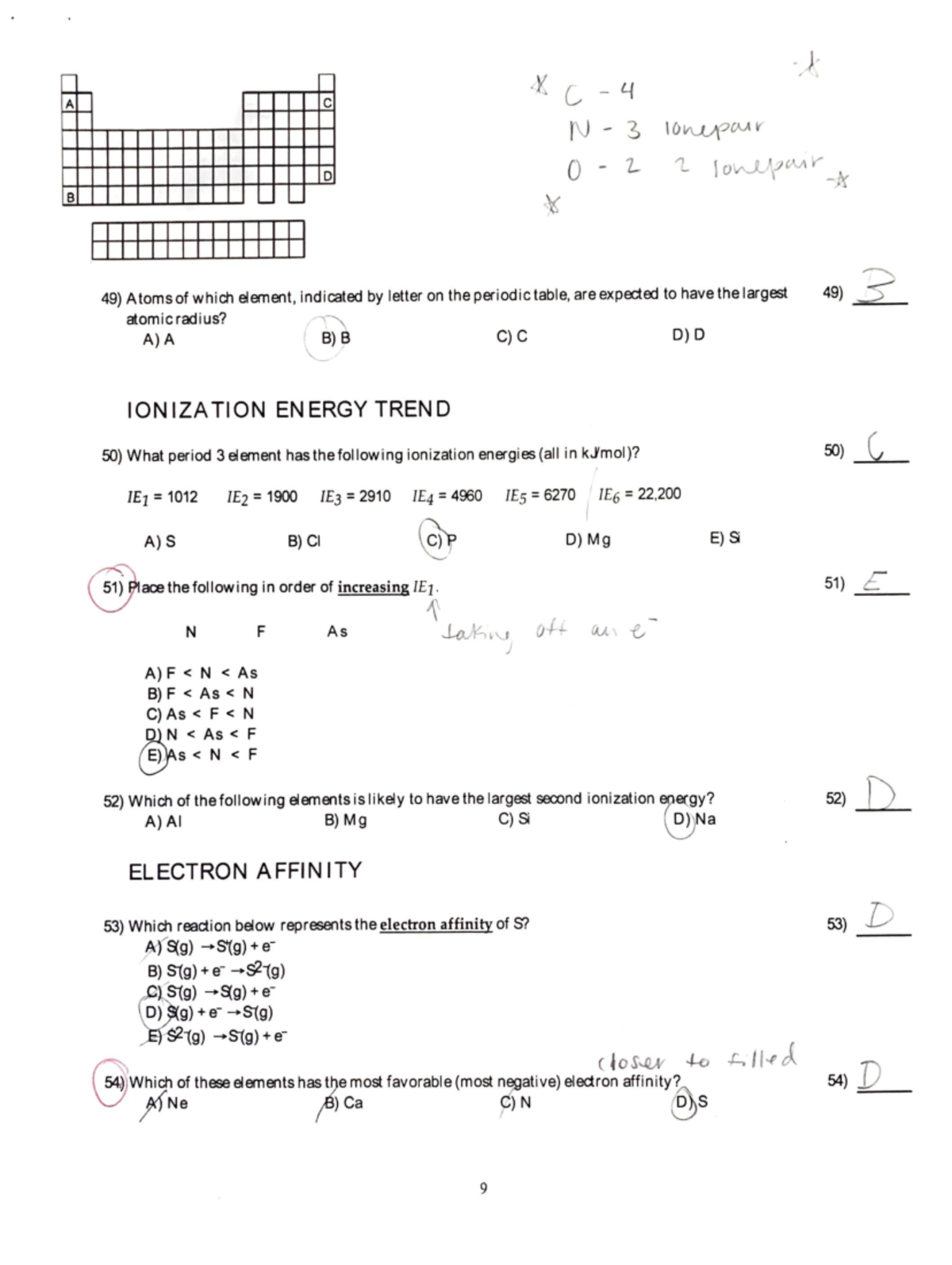 gen chem 1 practice exam - ,t_ C IO ~vvl V D ,K C - N - ~ 0 - 1- 1- I o ...
