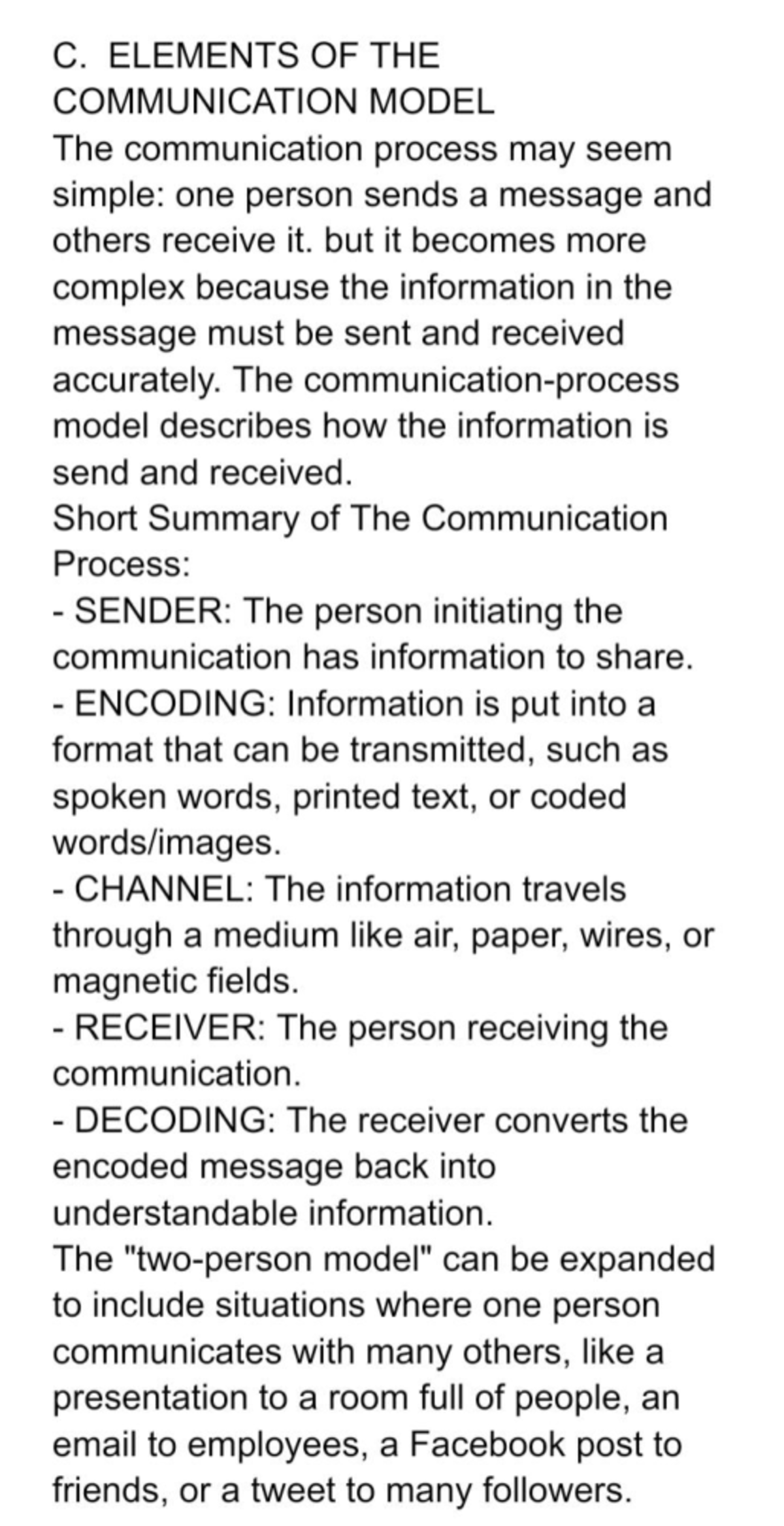 Elements OF THE Communication Model (CRI 175) - C. ELEMENTS OF THE ...