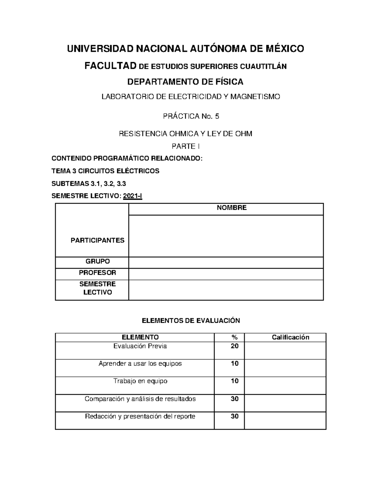 Practica 5 Resistencia y resistividad - Warning: TT: undefined function: 32 UNIVERSIDAD NACIONAL ...