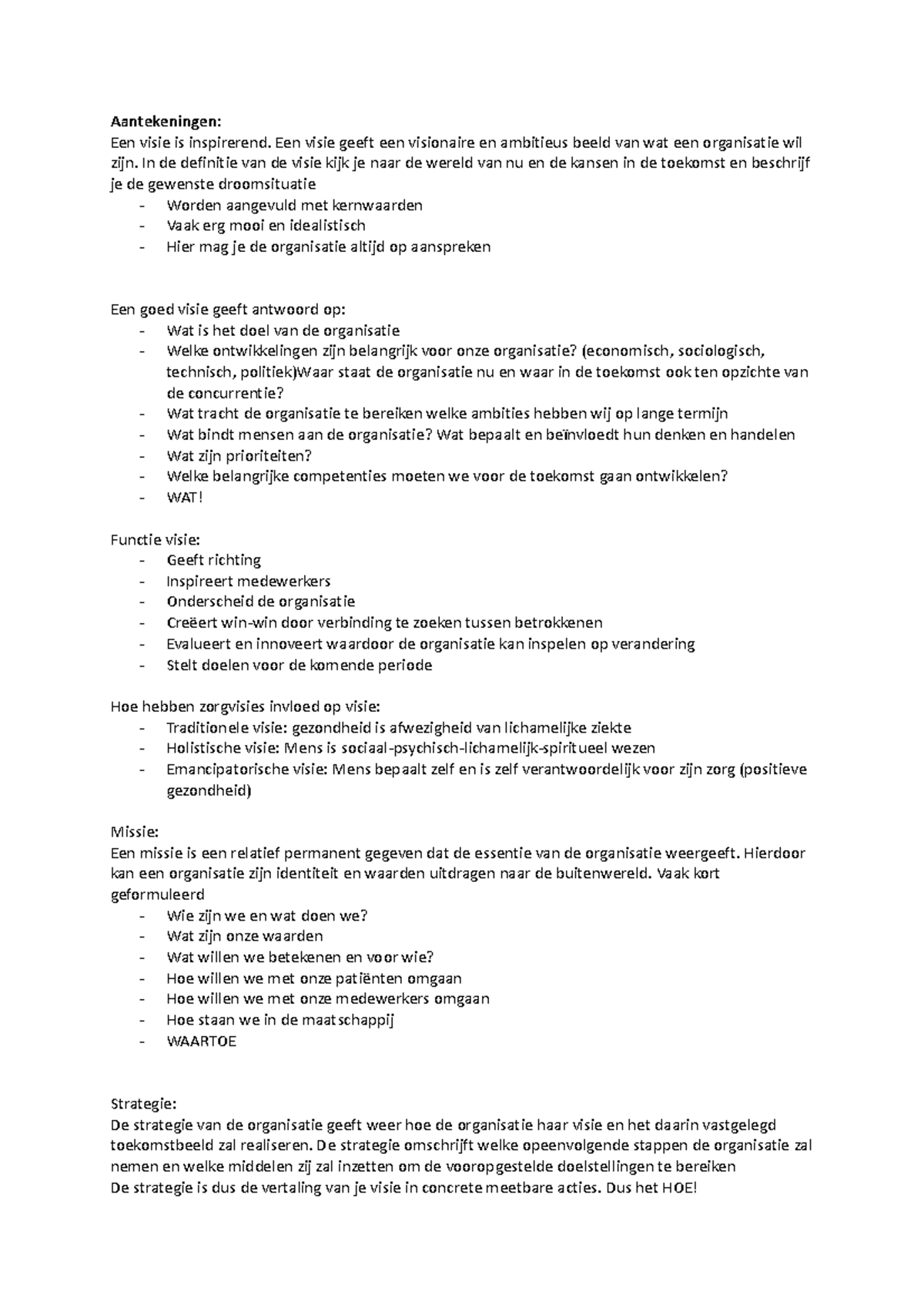 Missie, visie en stategie - Aantekeningen: Een visie is inspirerend ...