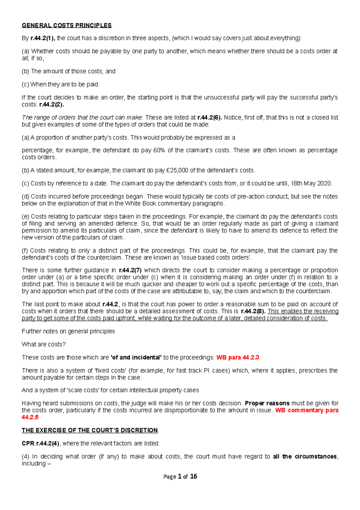 Notes on general costs principles - GENERAL COSTS PRINCIPLES By r.44(1 ...