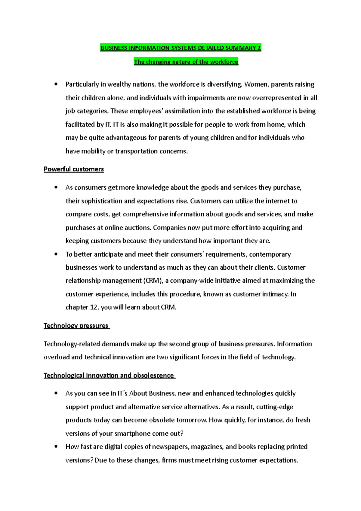 BIS Detailed Summary 2 - BUSINESS INFORMATION SYSTEMS DETAILED SUMMARY ...