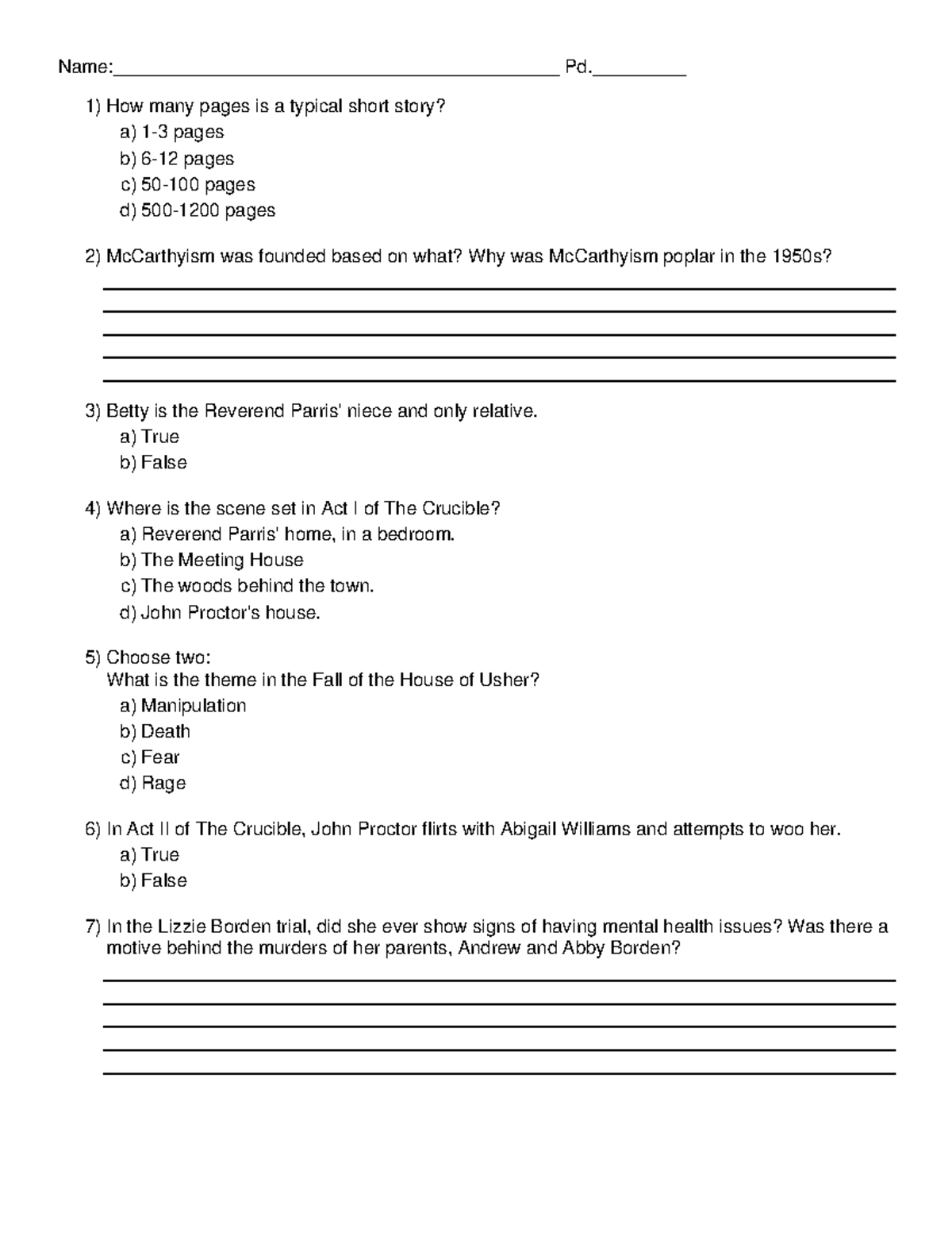 English 11 Semester 1 final ALT1 - Name ...