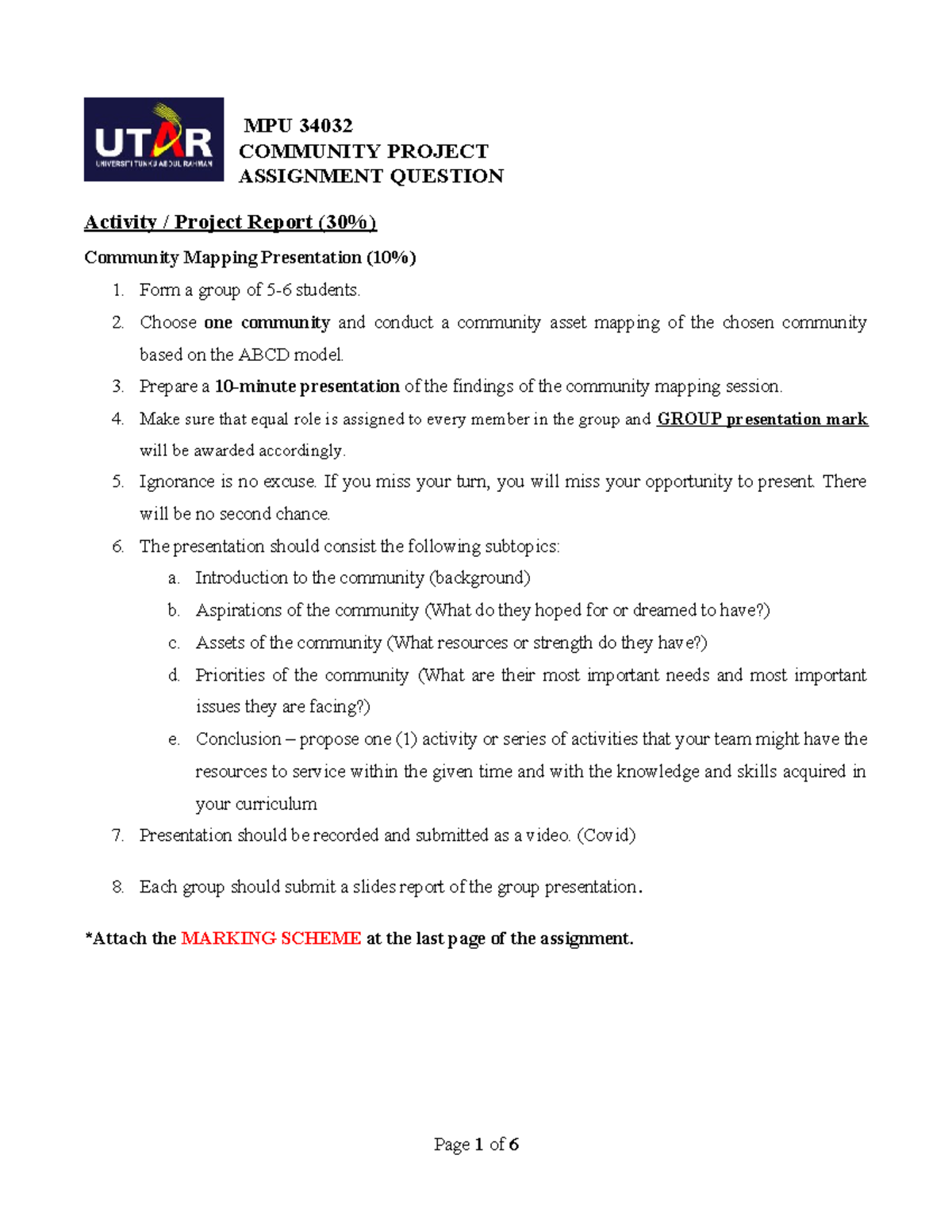 MPU34032 Assignment Qs - MPU 34032 COMMUNITY PROJECT ASSIGNMENT QUESTION Activity / Project ...