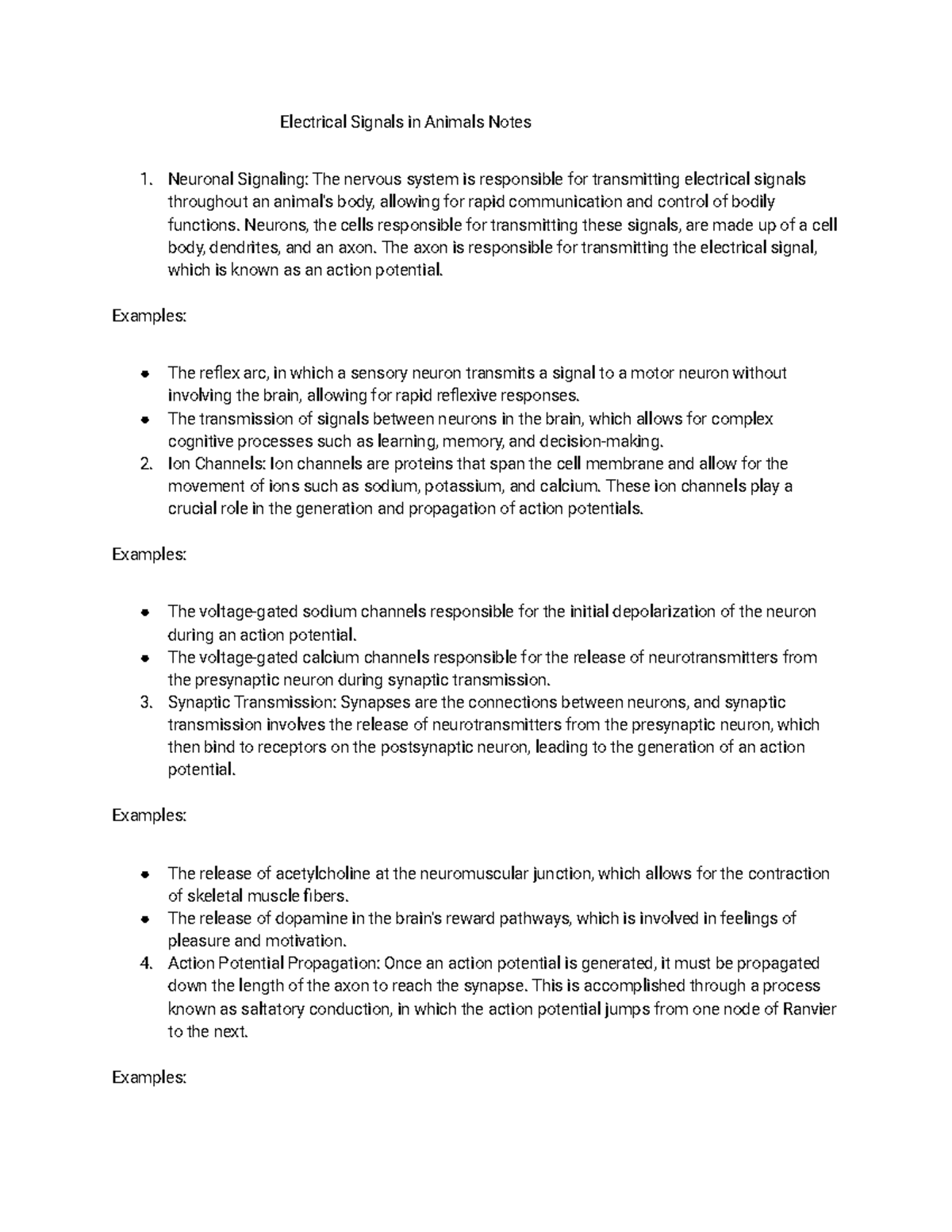 Electrical Signals in Animals Notes - Electrical Signals in Animals ...