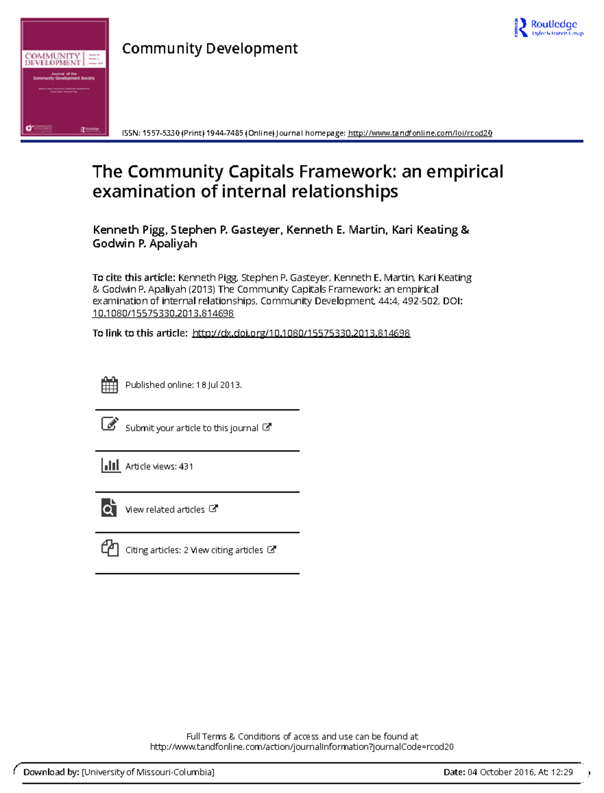 Community Capitals Framework - Gasteyer, Kenneth E. Martin, Kari ...