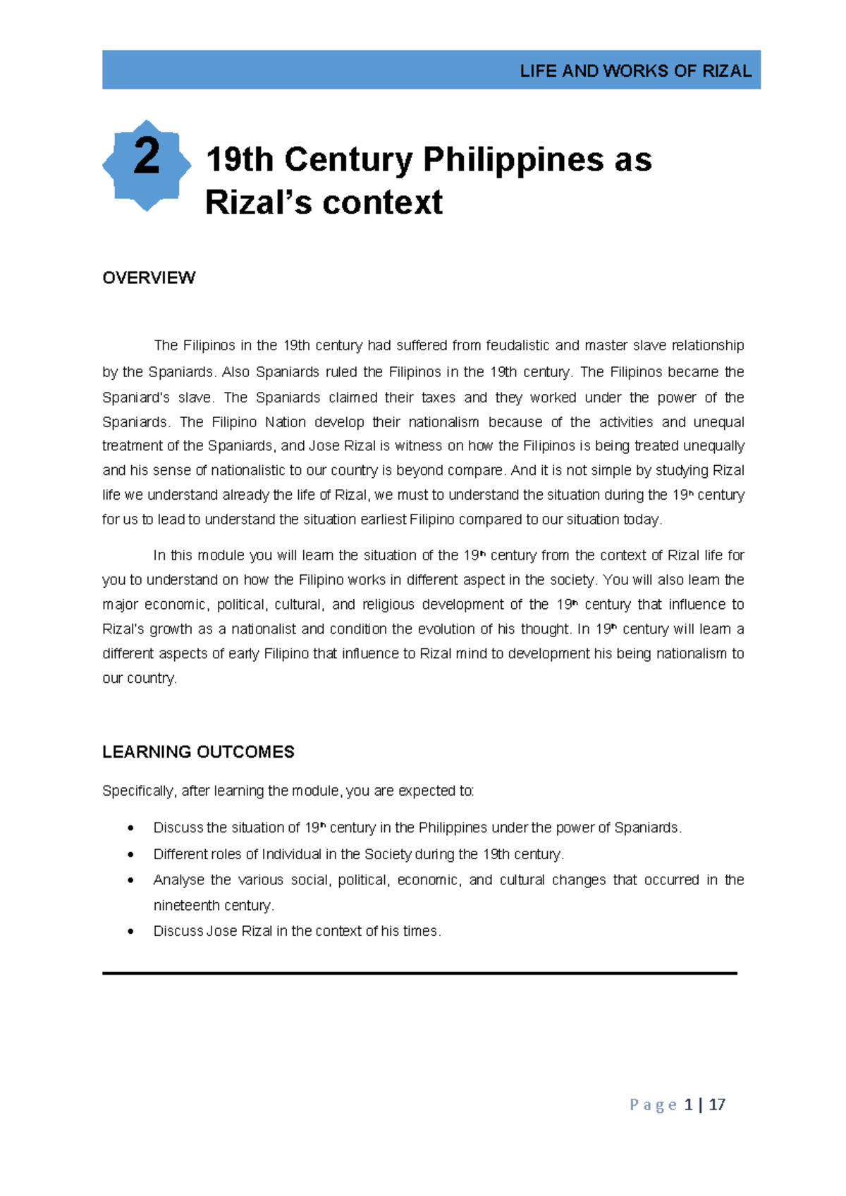 G9. Module 2-Life and Works of Rizal - 19th Century Philippines as ...